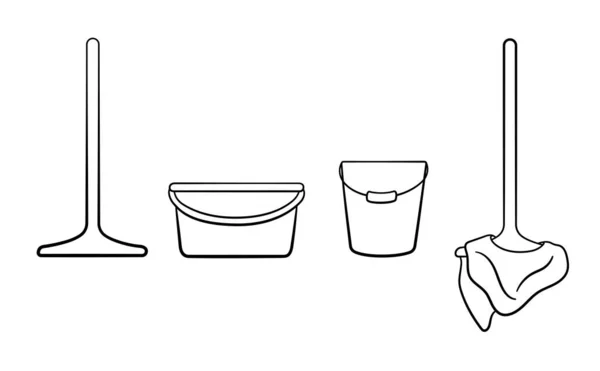 Outline Style Set Cleaning Tools Buckets Mops Besom Broom Dustpan Stock ...