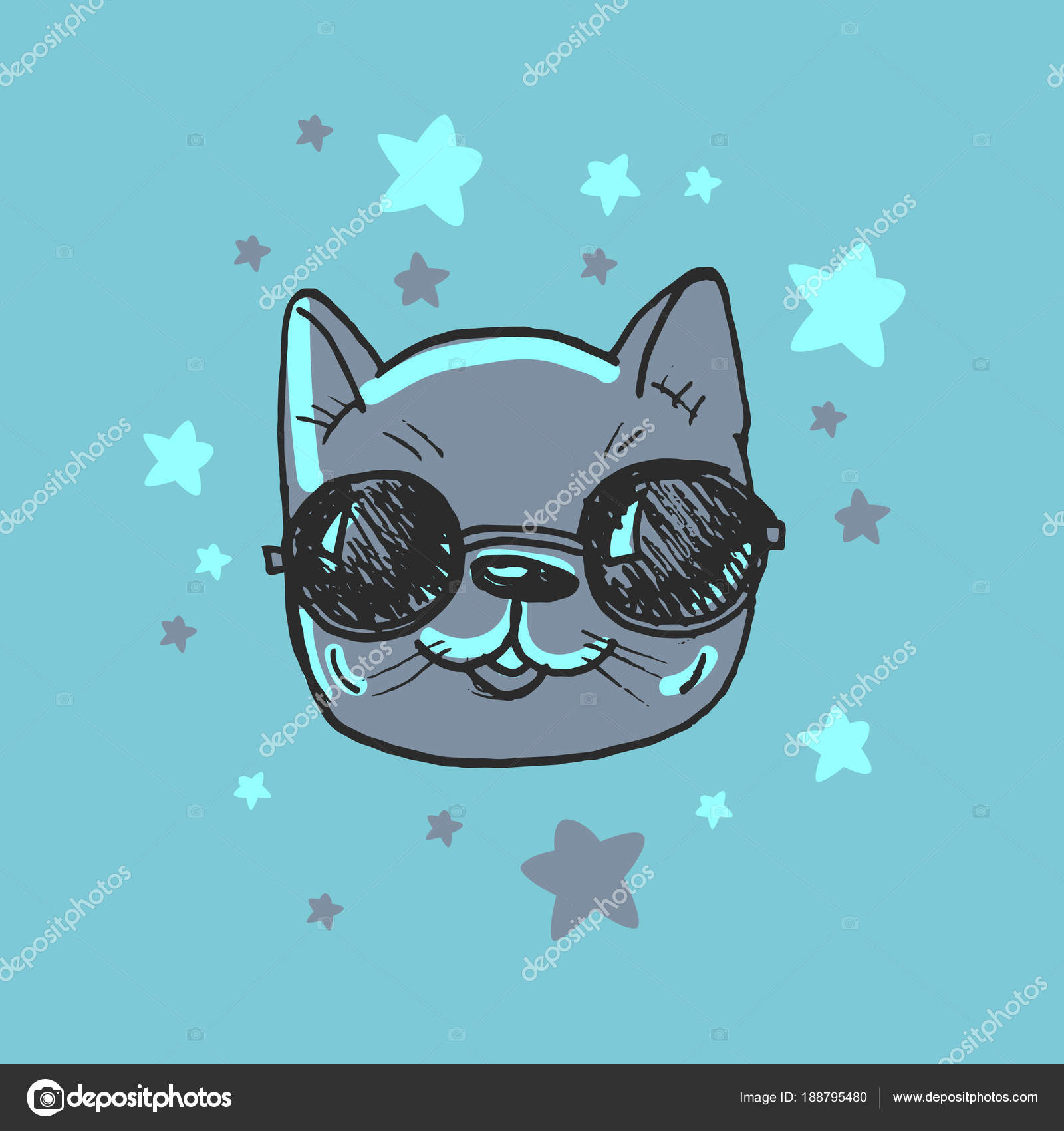 Cute Cat Sunglasses Illustration Stock Vector Image By ©elentina 188795480
