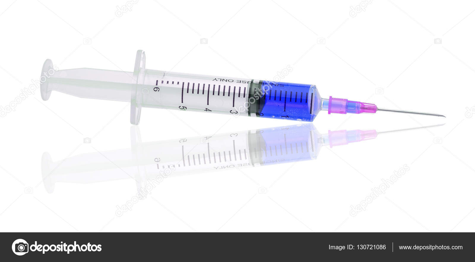 Plastic syringe with blue liquid isolated on white background — Stock ...