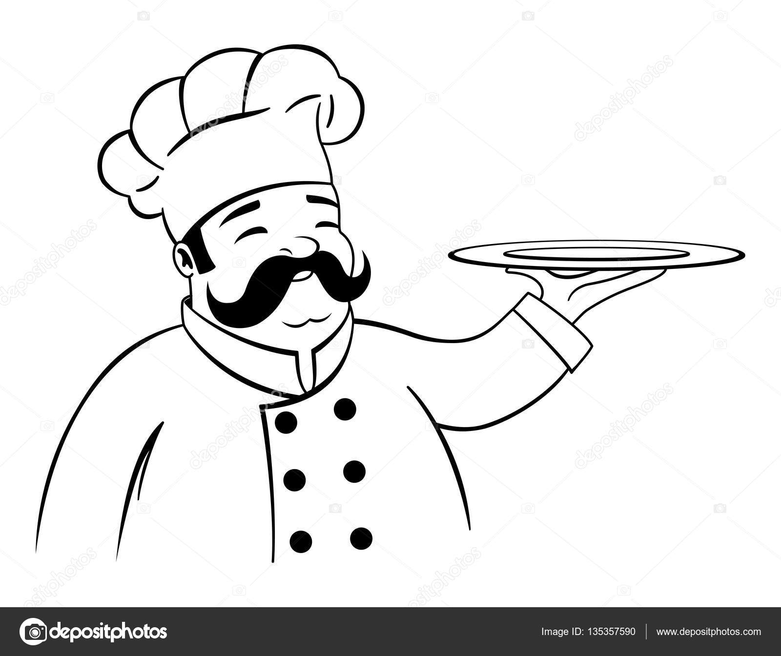 Chef with a tray. ⬇ Vector Image by © taronin | Vector Stock 135357590
