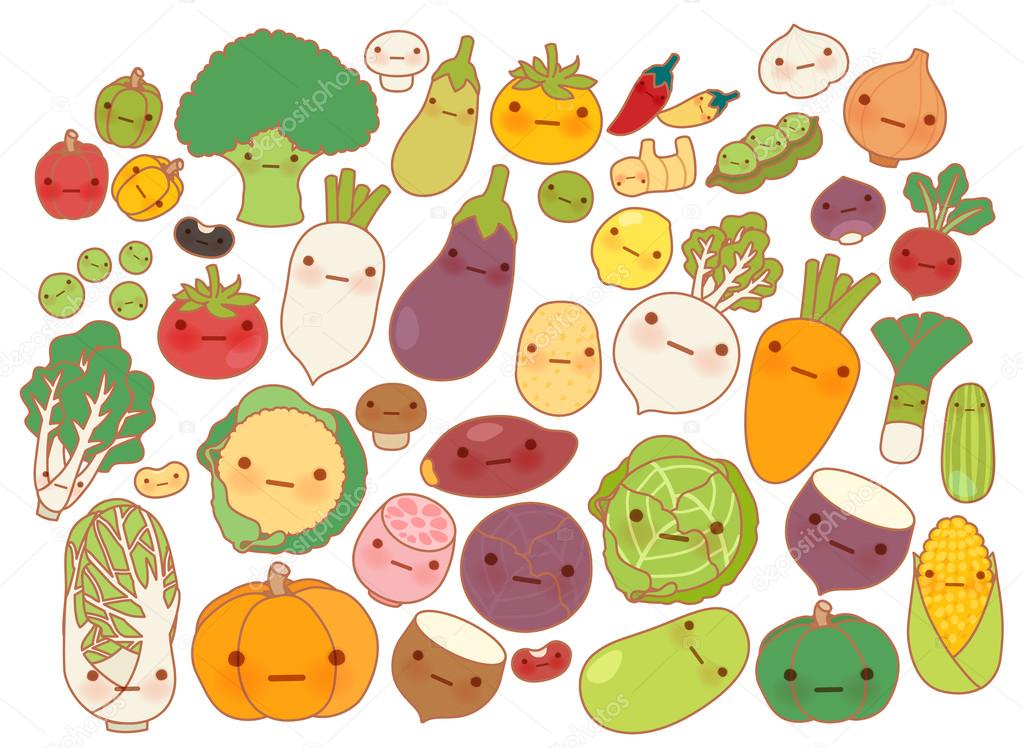 Collection of lovely fruit and vegetable icon , cute carrot , adorable ...