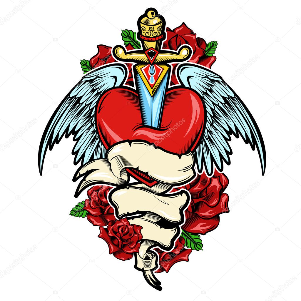 Diseño de tatuaje de corazón roto Vector de Stock de ©Mogil 128569882