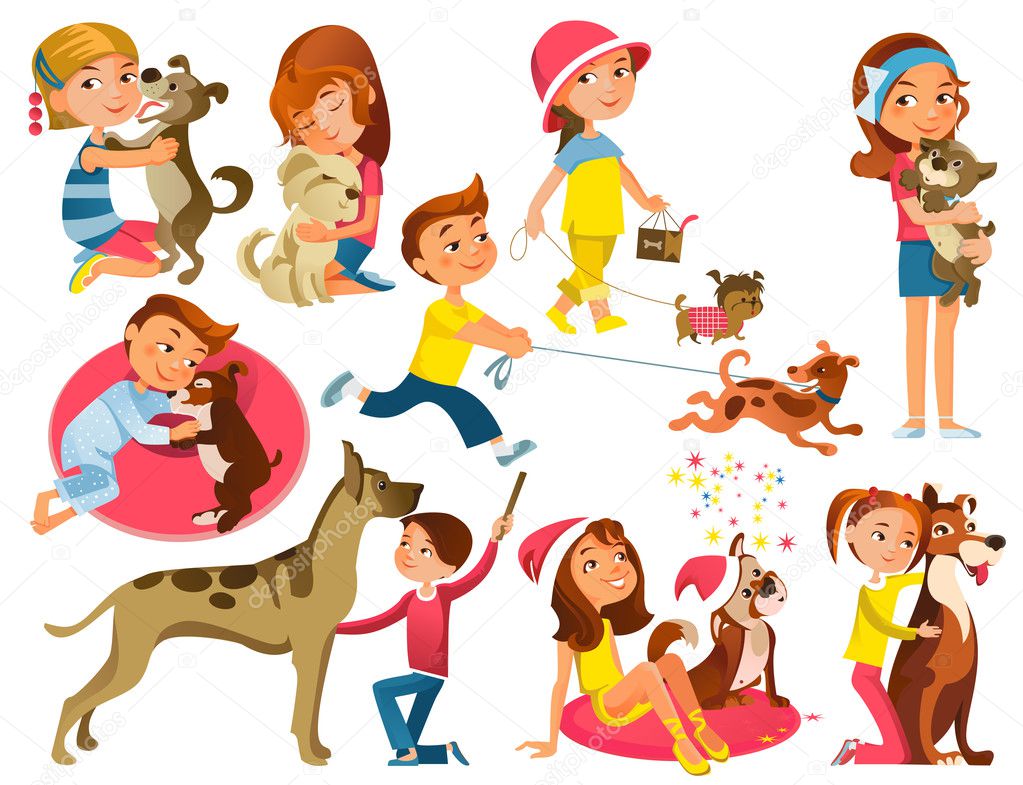 Children With Pets Set Stock Vector Image by ©Mogil #128570588