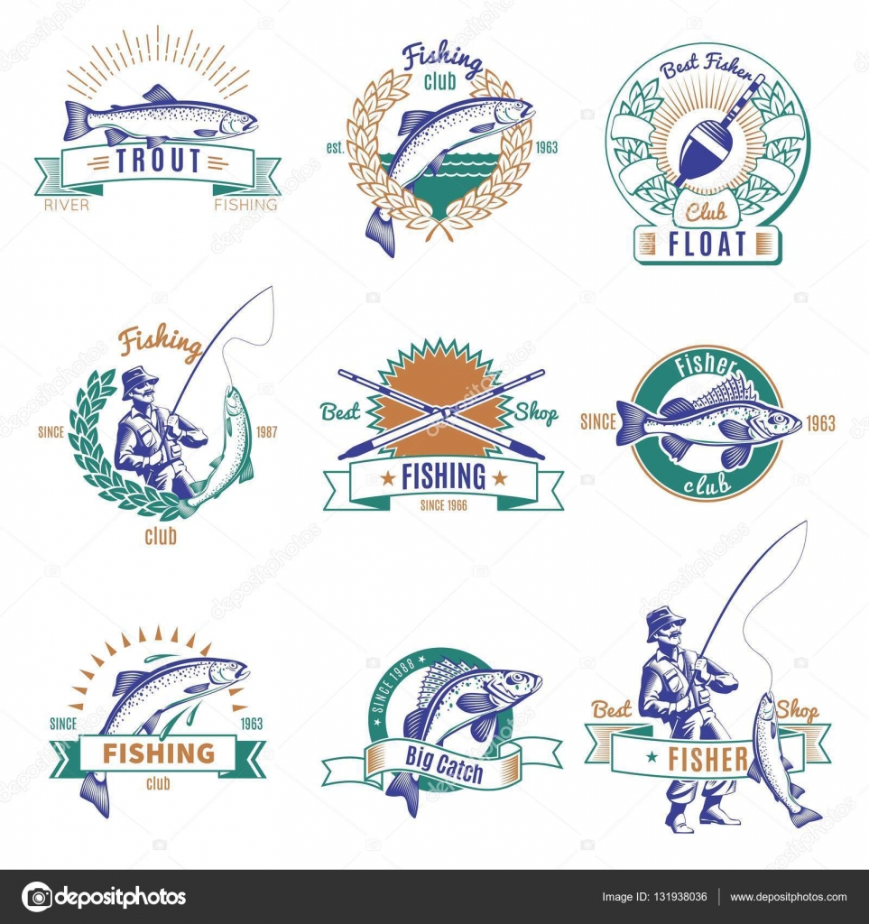 Fishing Colorful Labels Set Stock Vector Image by ©Mogil #131938036