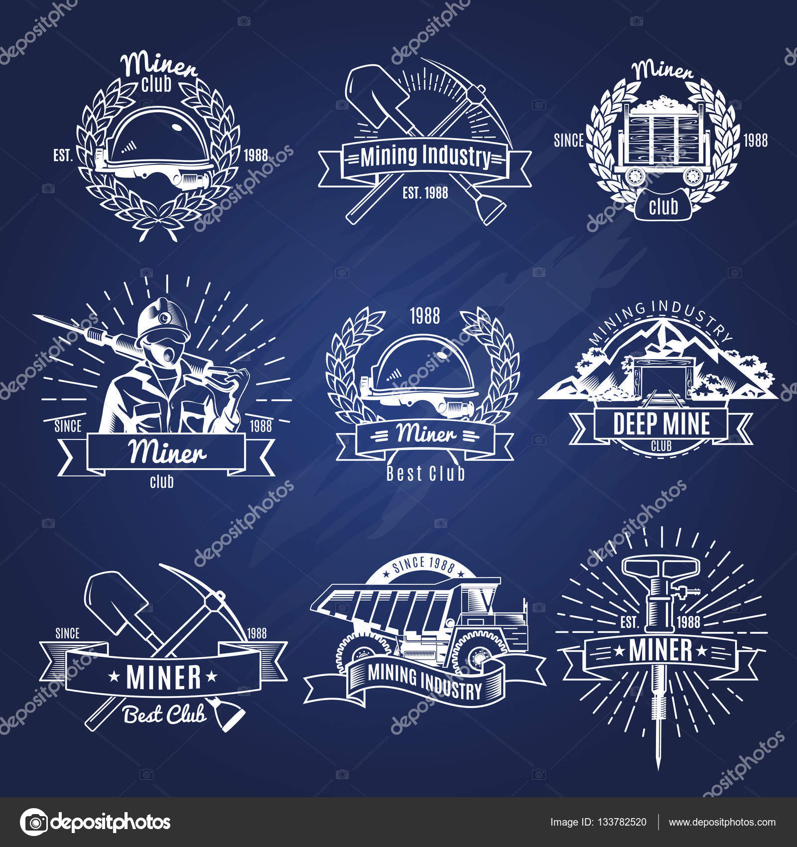 Mining Industry Monochrome Emblems Stock Vector Image by ©Mogil #133782520
