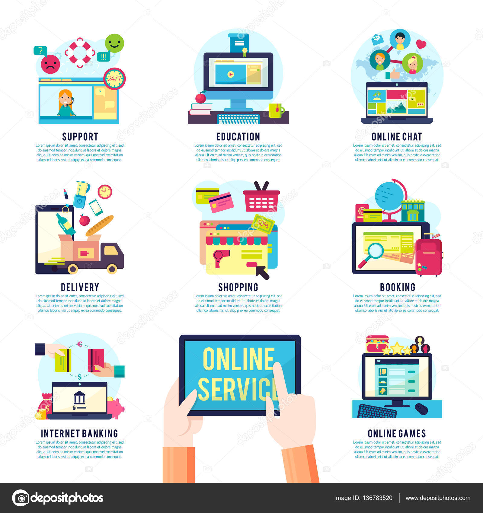 Servicio de Internet Infografías planas Stock Vector by ©Mogil 136783520