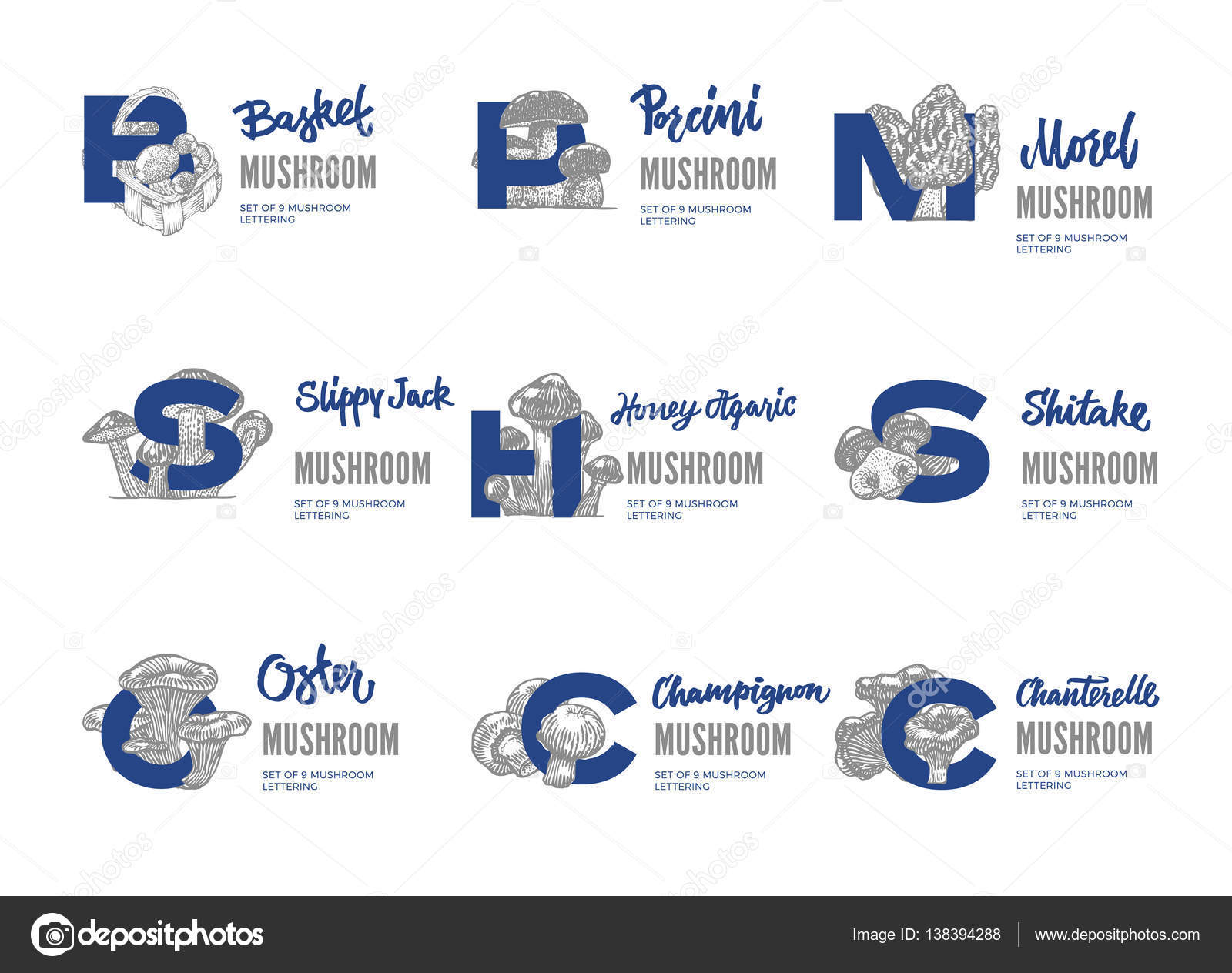 Edible Mushroom Logos Set Stock Vector Image by ©Mogil #138394288