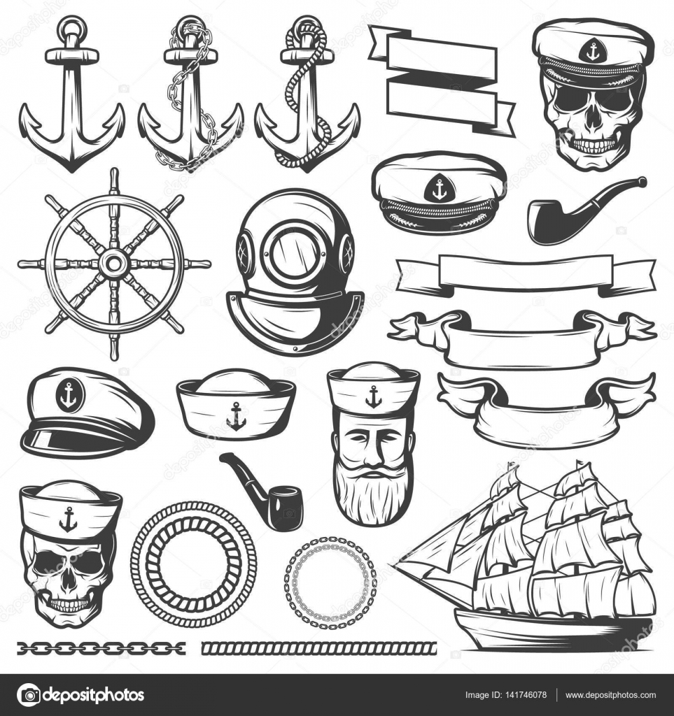 Vintage Sailor Naval Icon Set Stock Vector by ©Mogil 141746078