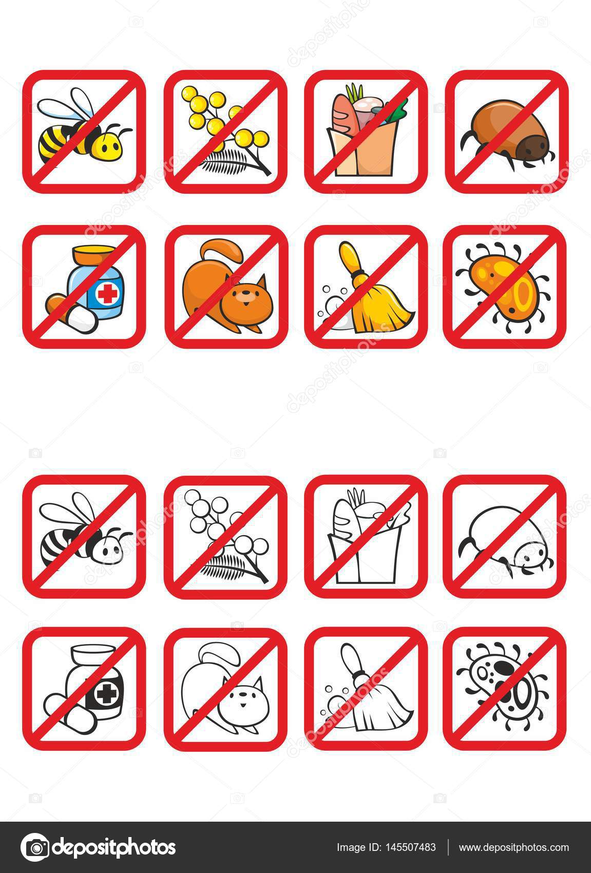 Common Allergens Warning Signs Set Stock Vector by ©Mogil 145507483