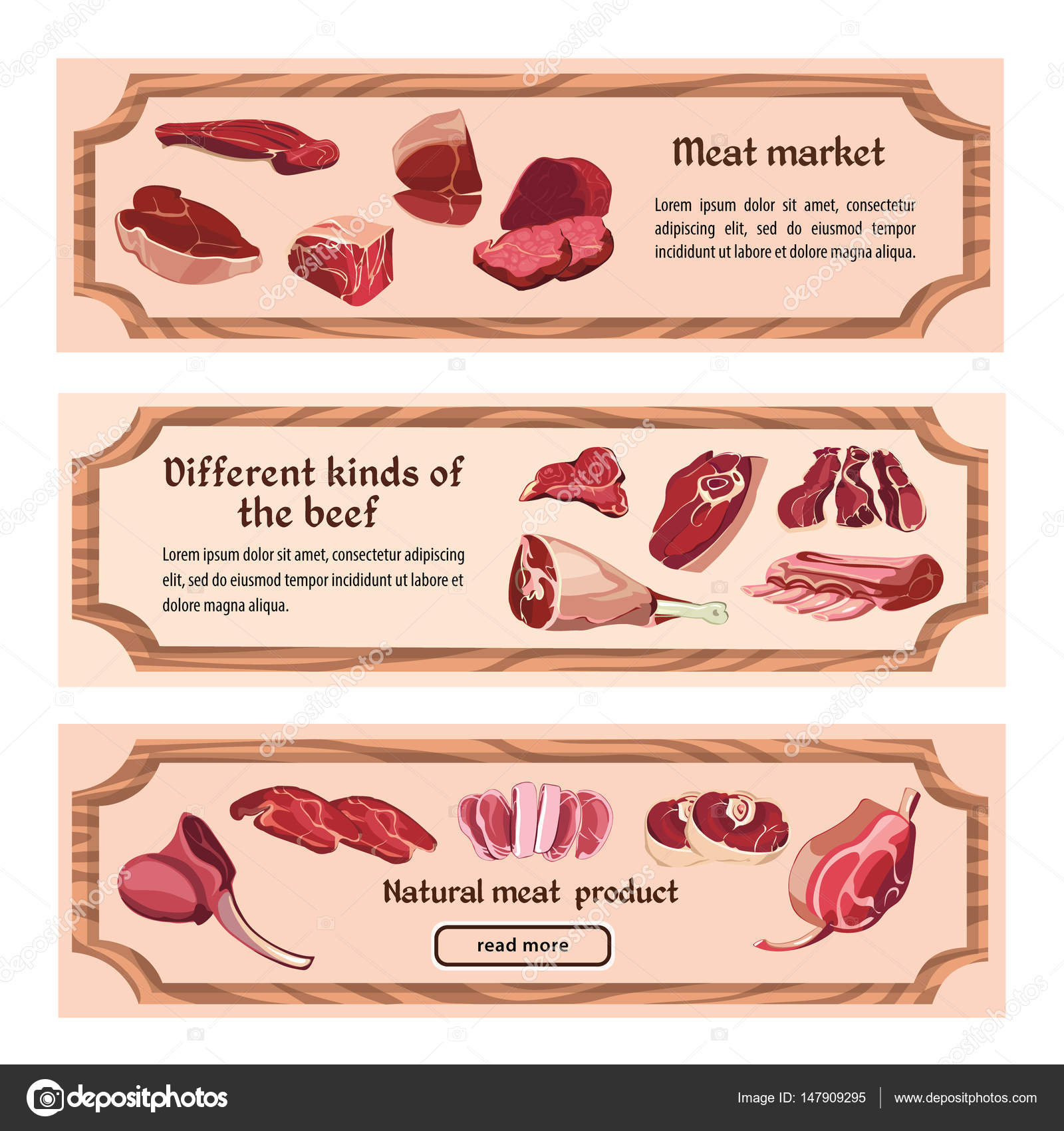 Hand Drawn Fresh Meat Horizontal Banners Stock Vector Image by ©Mogil ...