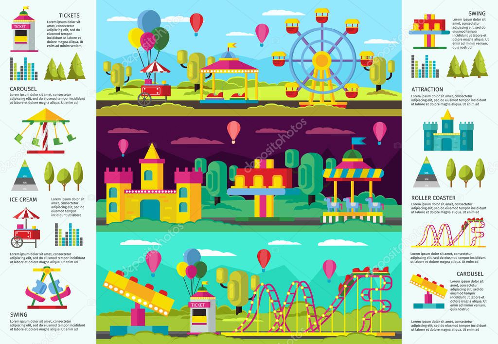 Banners de infografía coloridos del parque de atracciones 2024