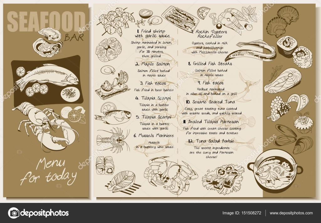 Sketch Seafood Restaurant Menu Template Stock Vector by ©Mogil 151508272