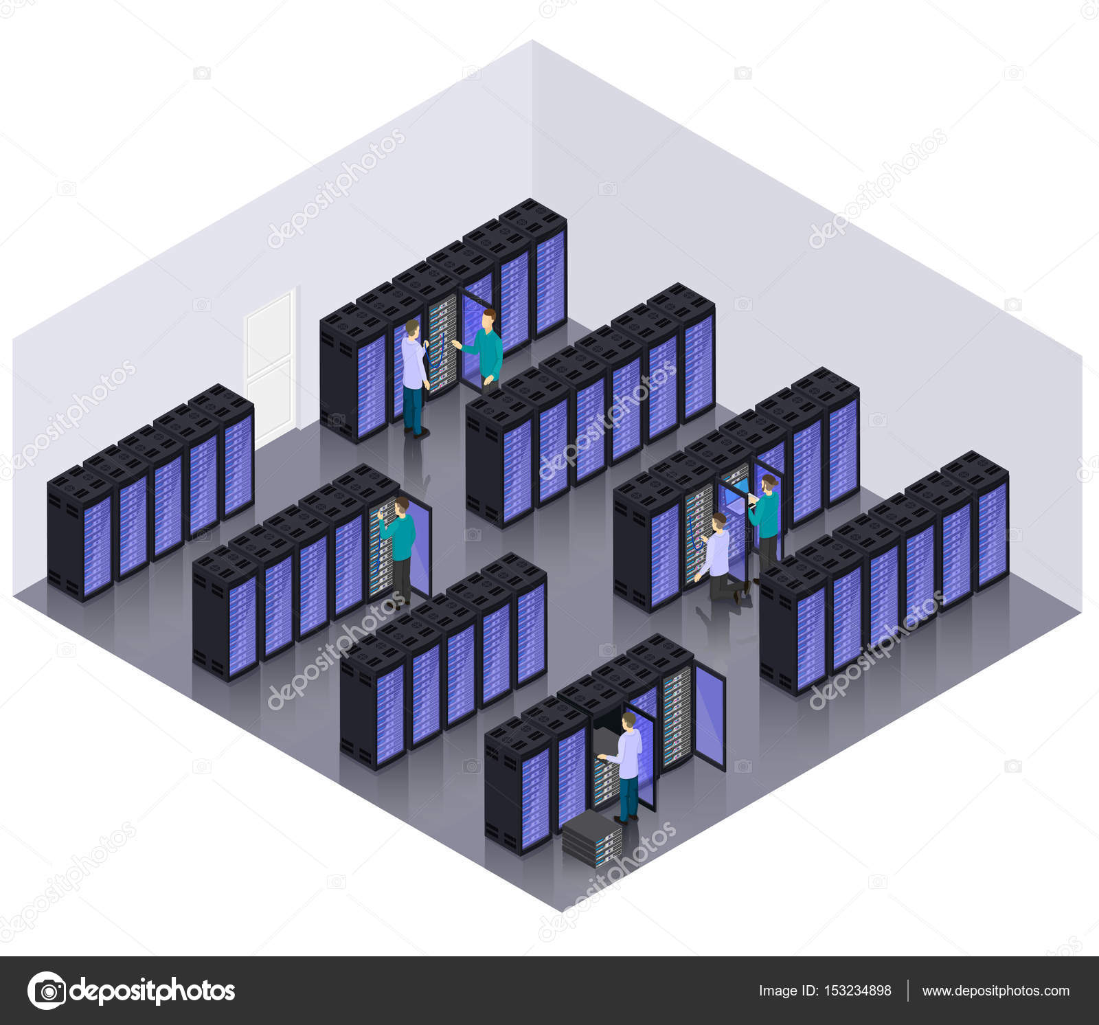 Isometric Datacenter Hosting Servers Room Concept — Stock Vector ...