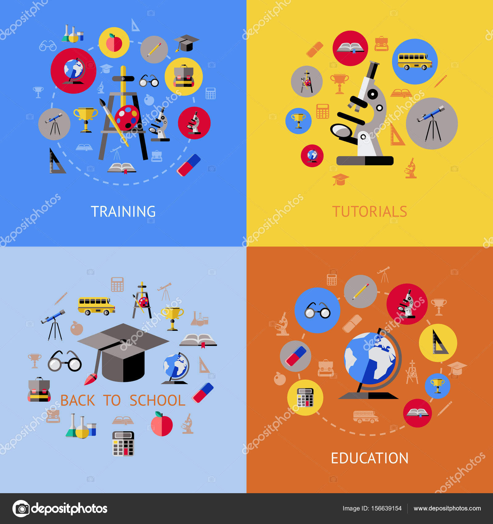 School Flat Icon Set Stock Vector by ©Mogil 156639154