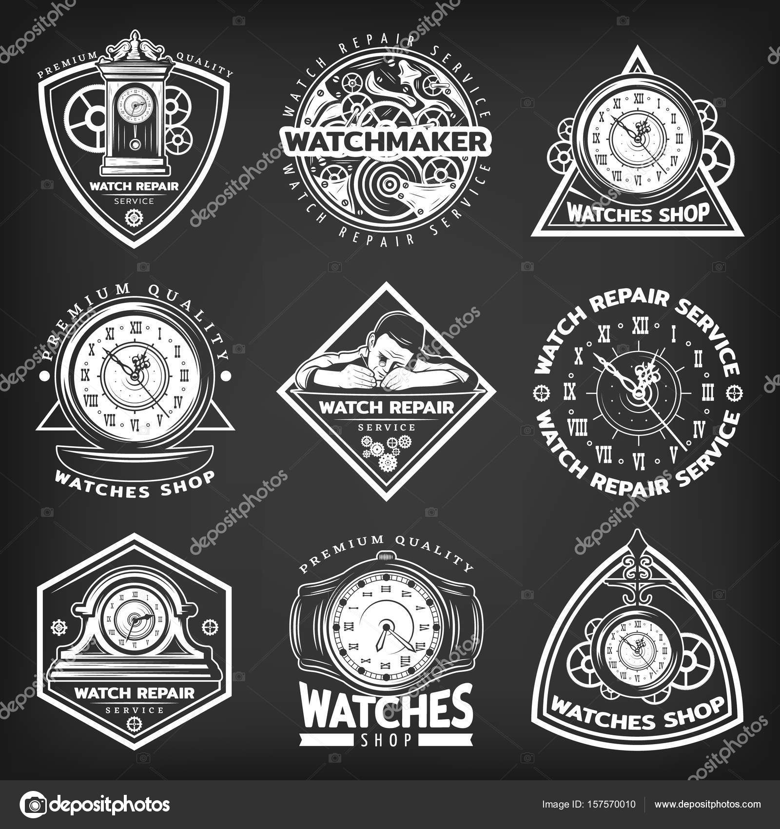 Vintage White Clocks Repair Service Emblems Stock Vector Image by ...