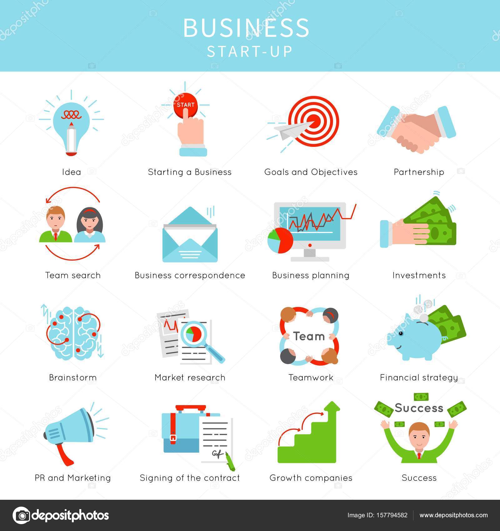 Flat Business Project Startup Elements Set Stock Vector Image by ©Mogil #157794582