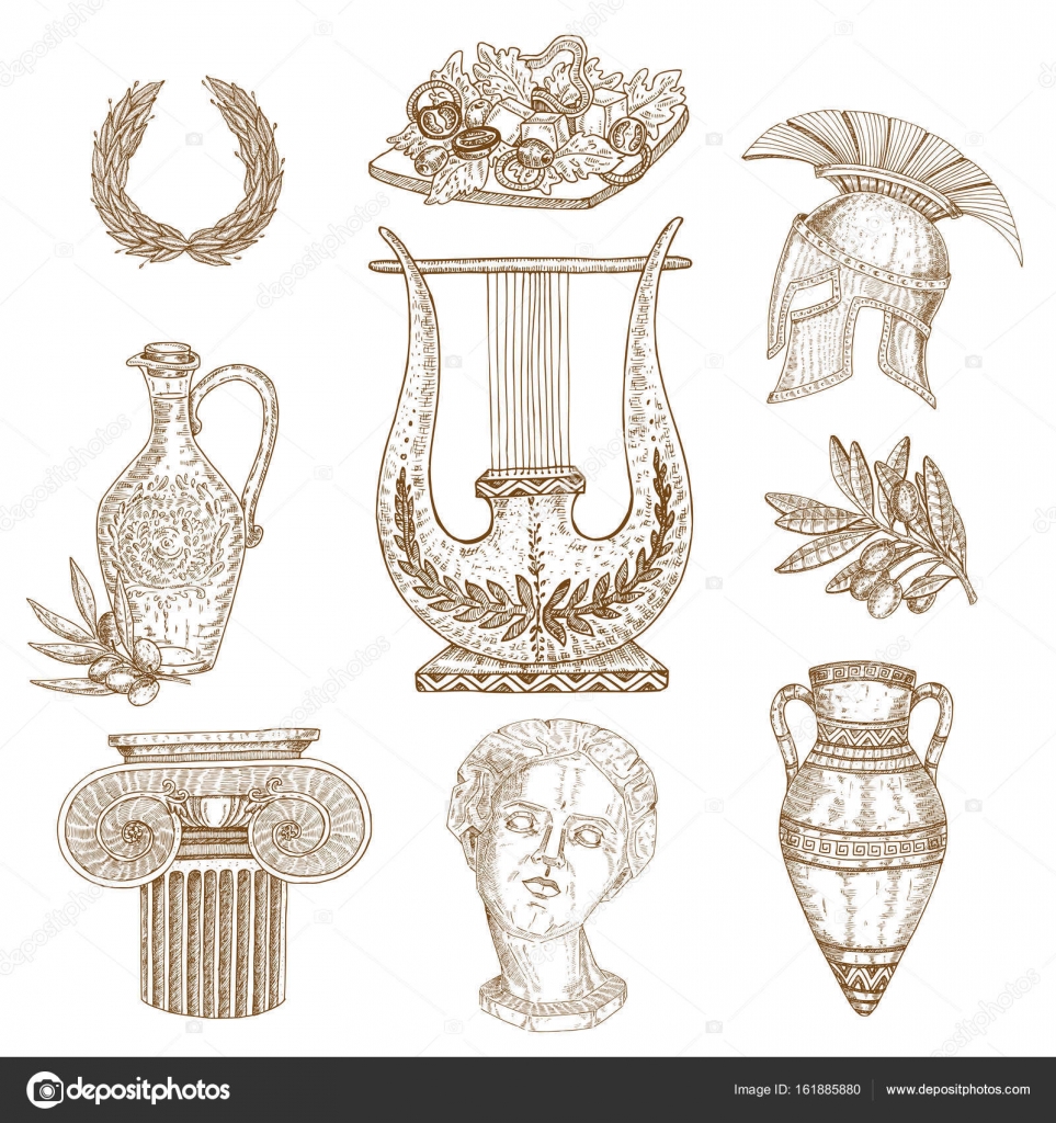 Hand Drawn Greece Icon Set Stock Vector by ©Mogil 161885880