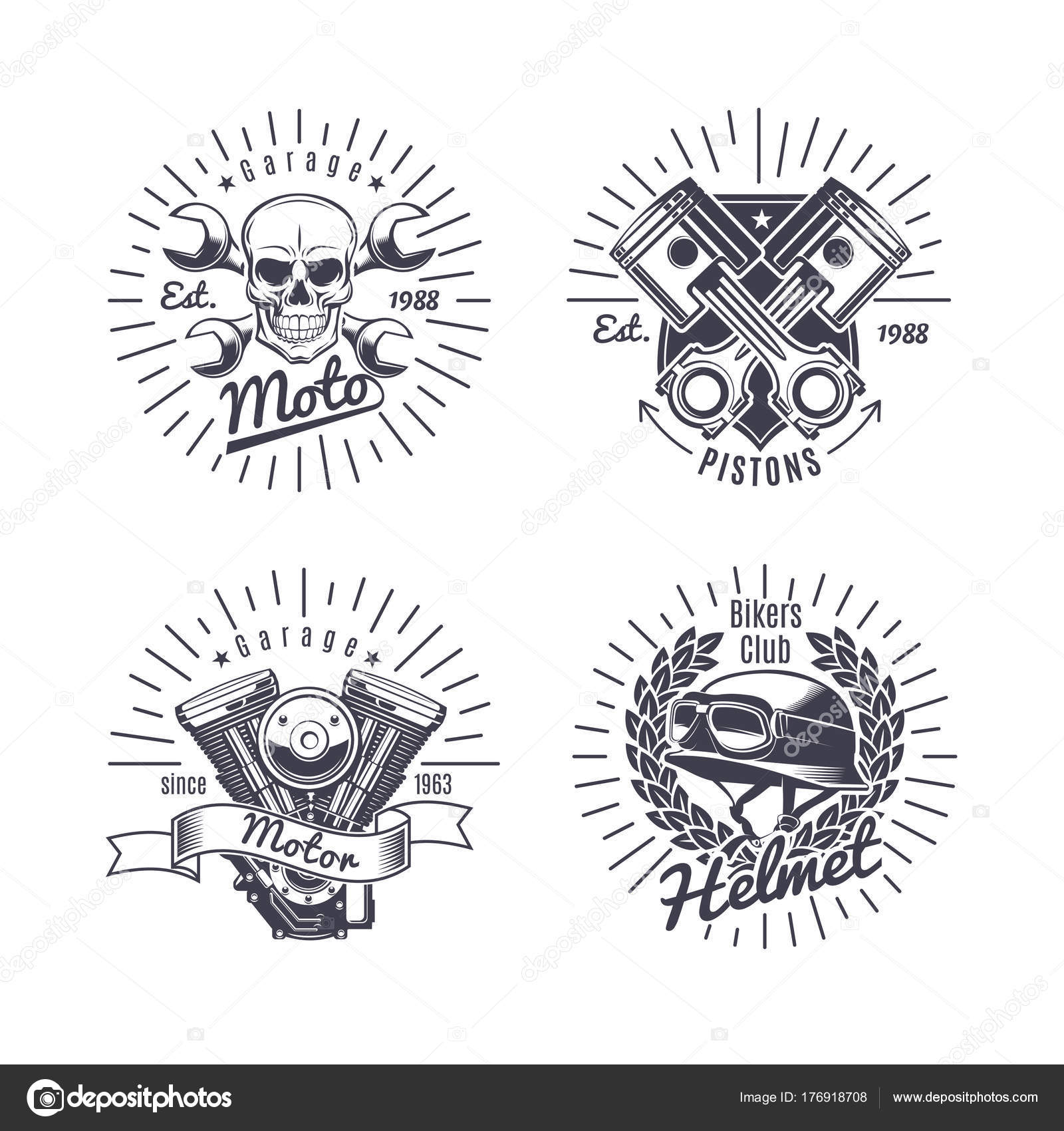 Vintage Monochrome Motorcycle Emblems Set Stock Vector by ©Mogil 176918708