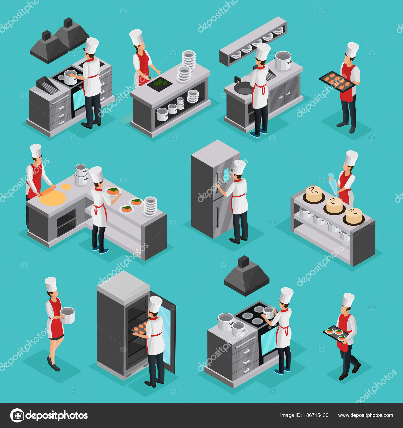 Isometric Cooking Process Elements Set — Stock Vector © Mogil #186715430
