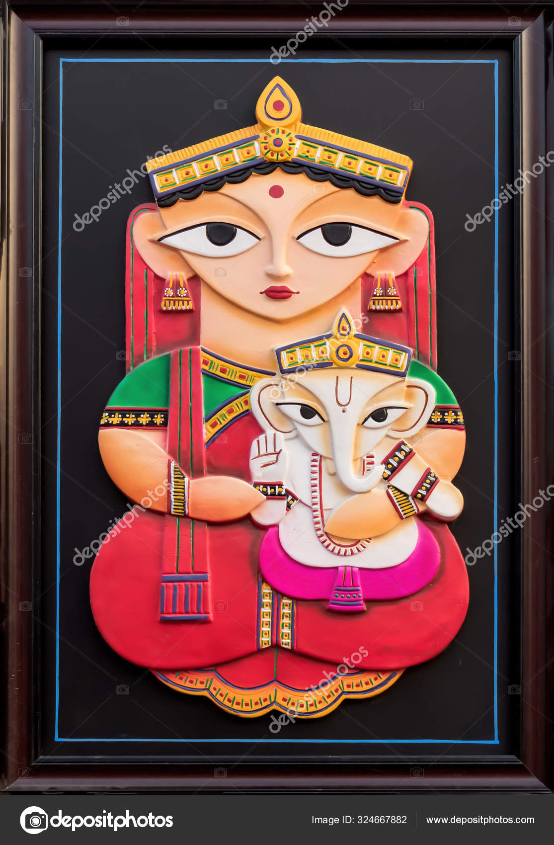 Parvati and Ganesh isolated on black background Stock Illustration by ...