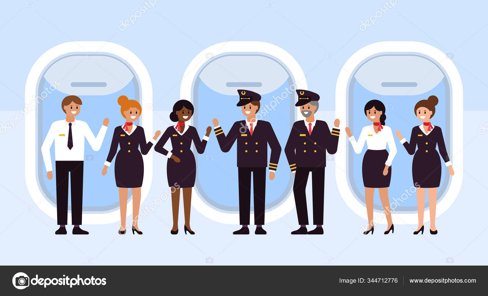 Airplane flight crew character design. Pilot and stewardress fla Stock ...