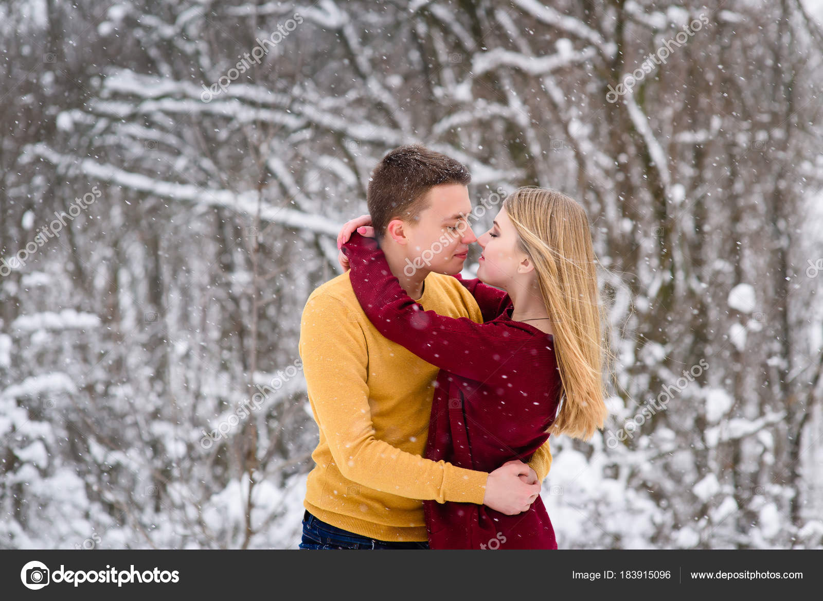 Romantic Couple In Snow