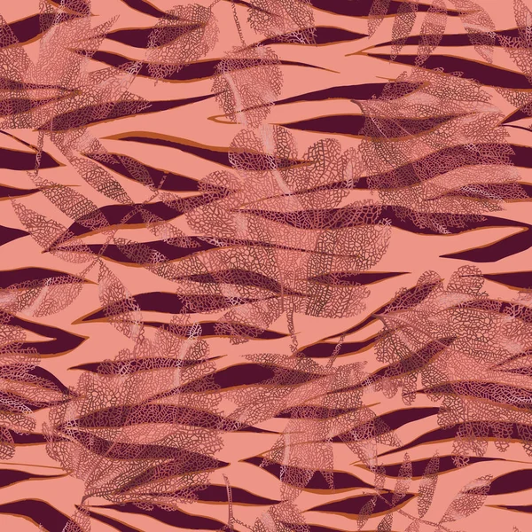 Seamless pattern made of mixed floral and animal fur print. Leaves leaf ...