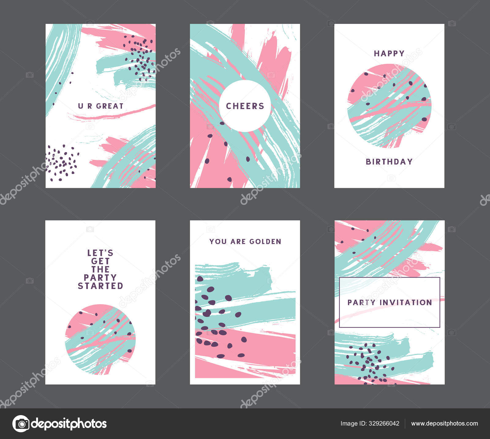 Set Colorful Hand Drawn Universal Cards Posters Great Texture Design ...