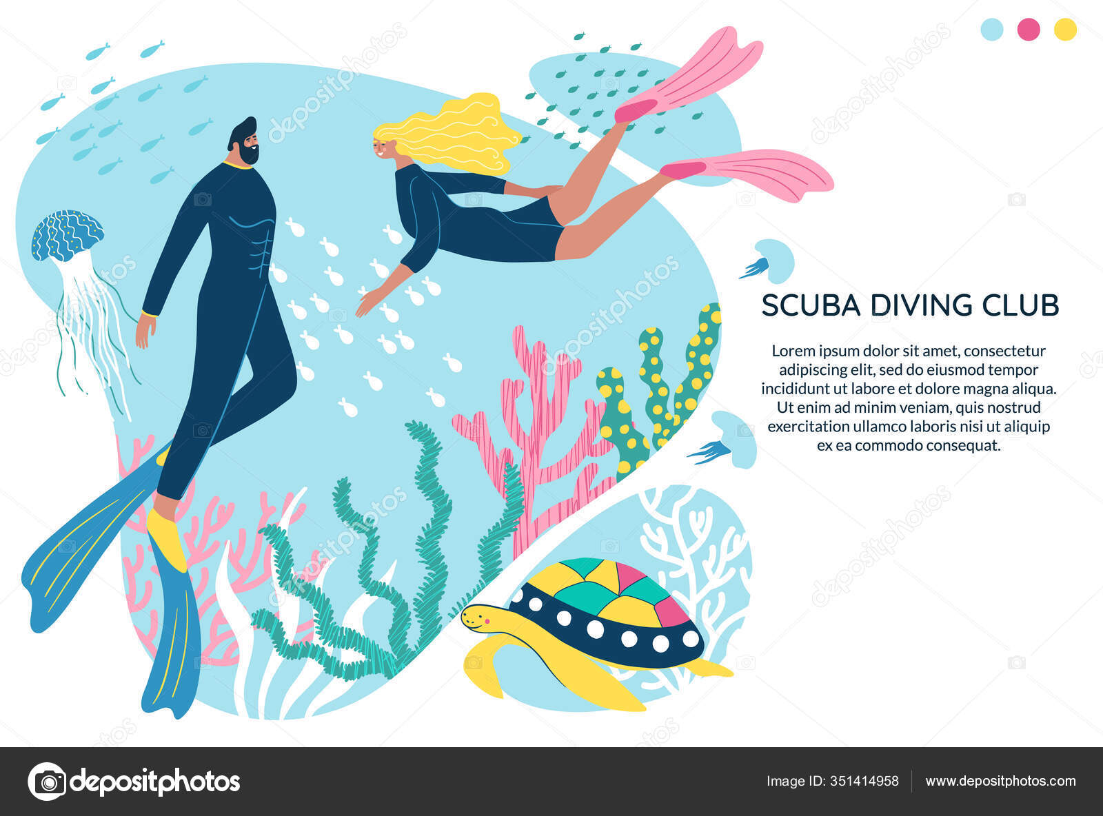 Scuba Diving Club Vector Illustration Letters Background People ...