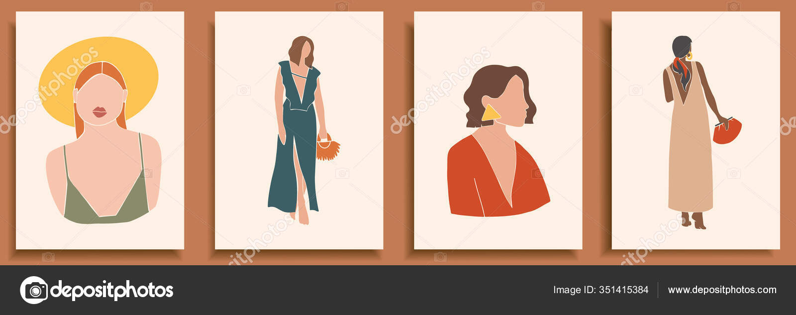 Set Abstract Female Shapes Silhouettes Retro Summer Background Abstract ...