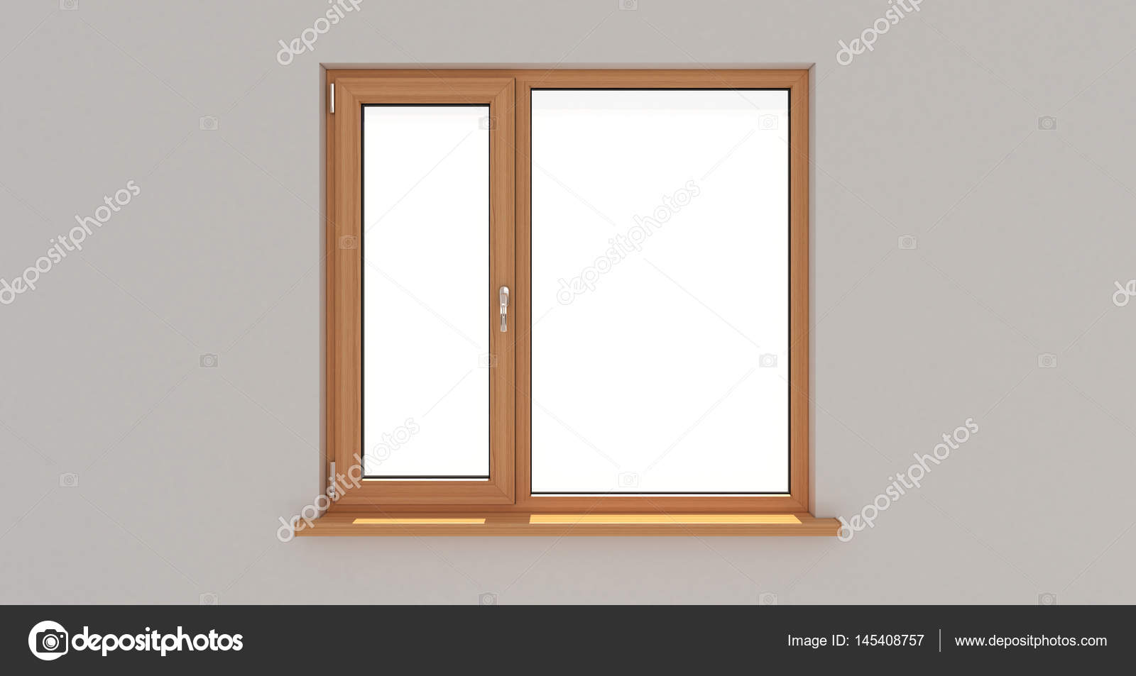 Window. White wall. Isolated window. Wooden window. 3d. 3D rende ...