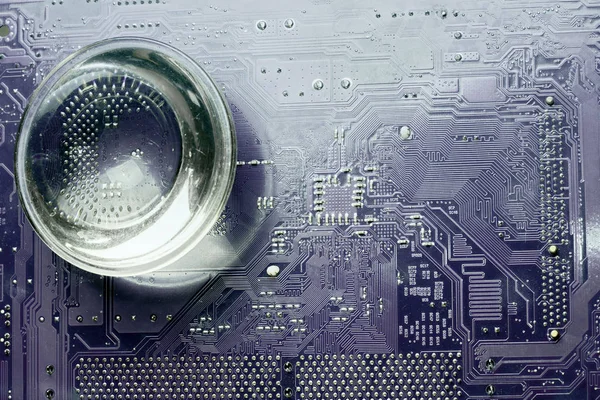 printed circuit board and magnifying glass - Stock Image - Everypixel