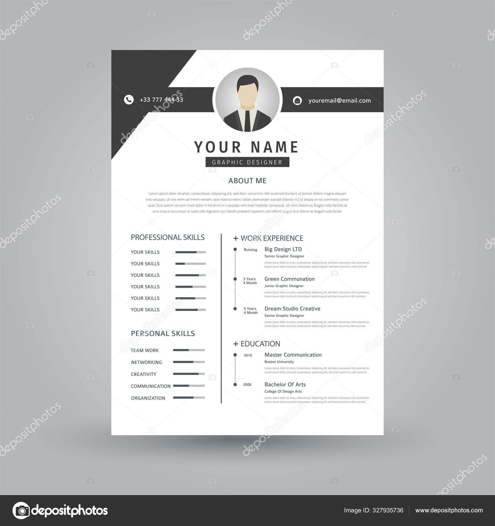Curriculum Vitae Template Combination Black White Looks Elegant Stock ...