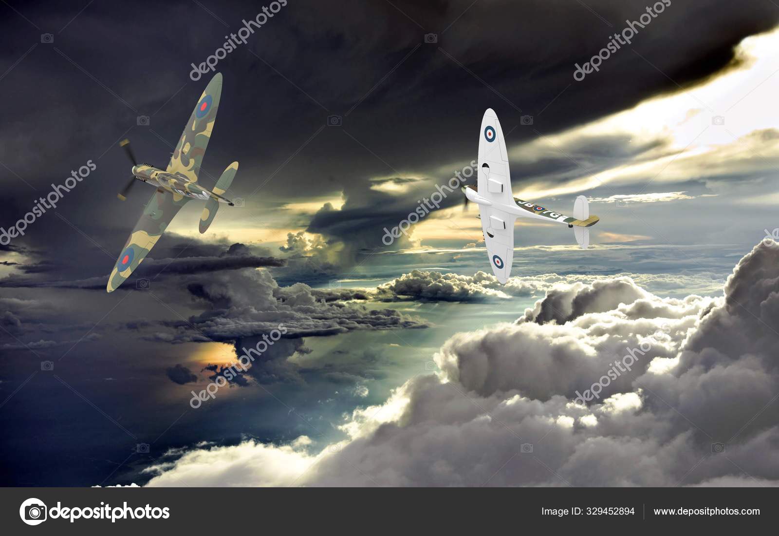 3d rendering of two world war two airplanes flying together in the ...