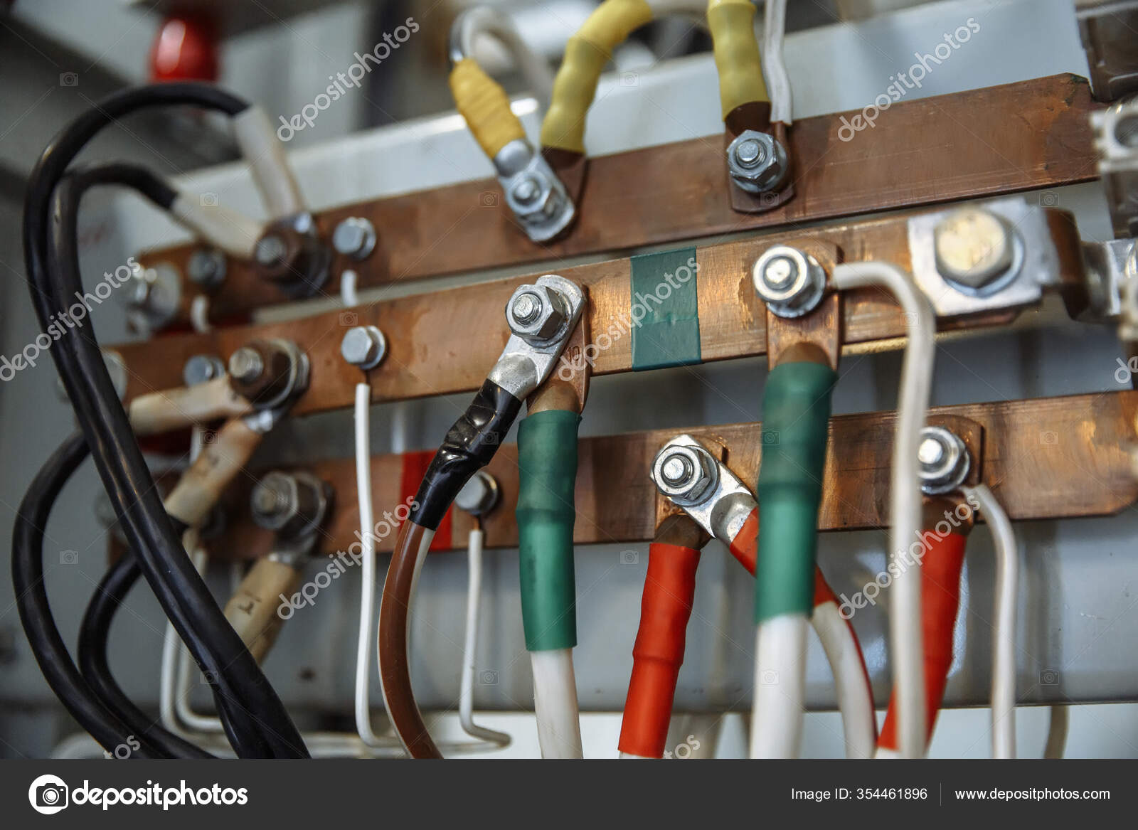 Electric Copper Bus Ground Connection Cables Connected Electric Ground ...