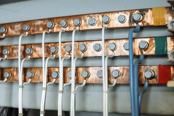 Electric Copper Bus Ground Connection Cables Connected Electric Ground ...