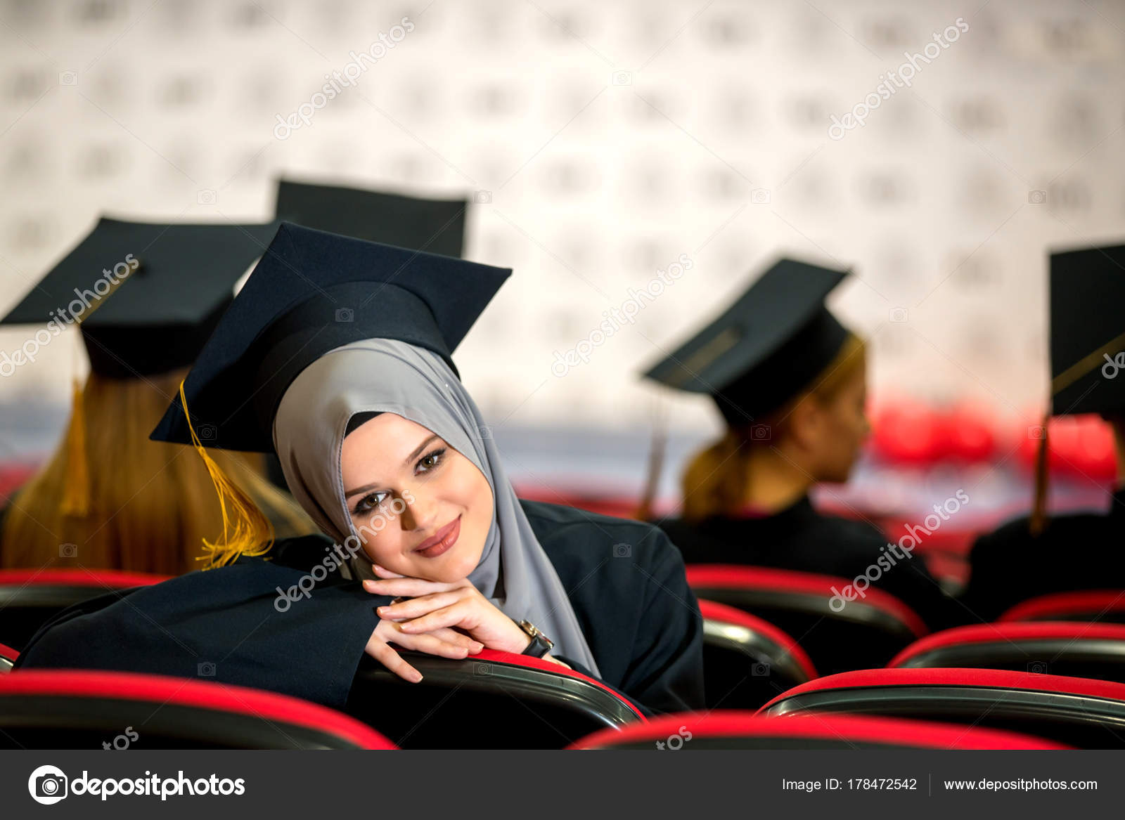 Group Diverse International Graduating Students Celebrating Sitting ...