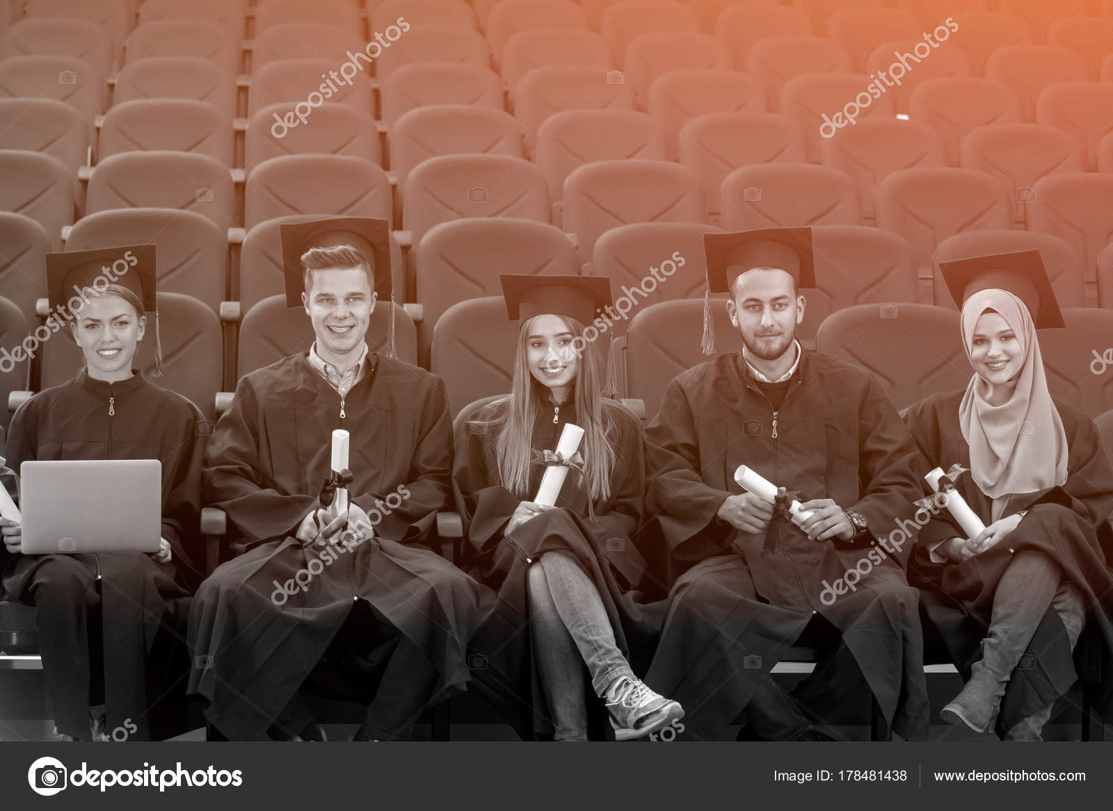 Group Diverse International Graduating Students Celebrating Sitting ...