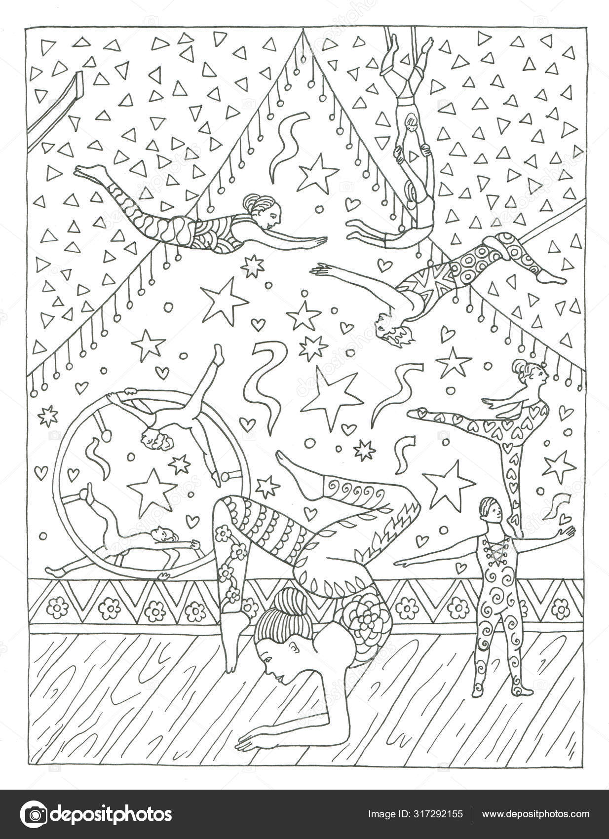 Acrobats Dibujado Mano Para Colorear Página Ilustración de stock ...