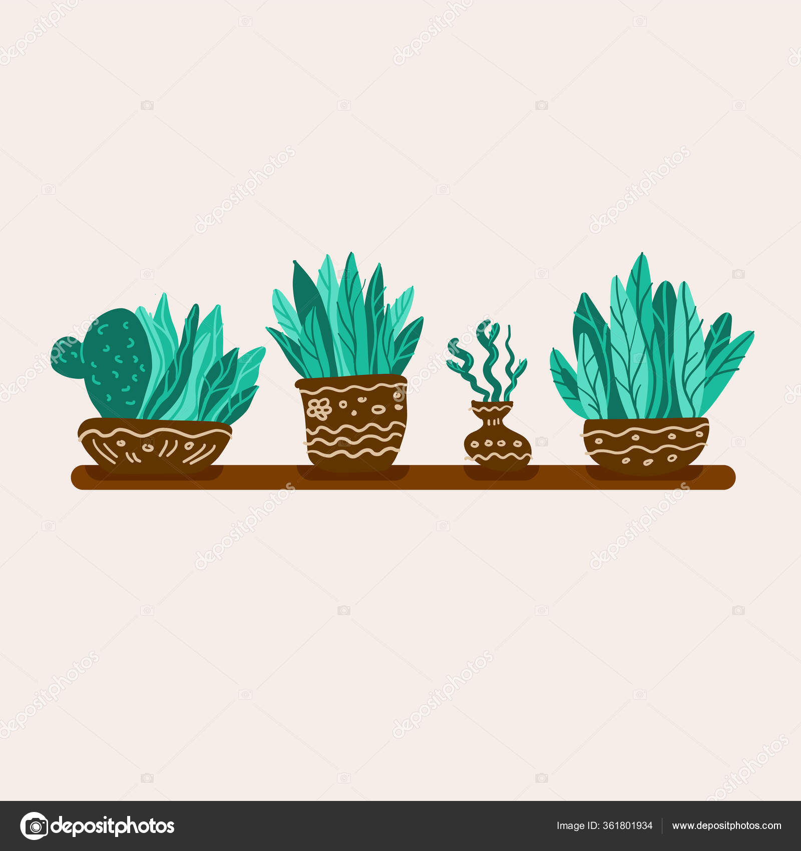 Potted Plants Succulents House Plants Hand Drawn Vector Art Set Stock ...