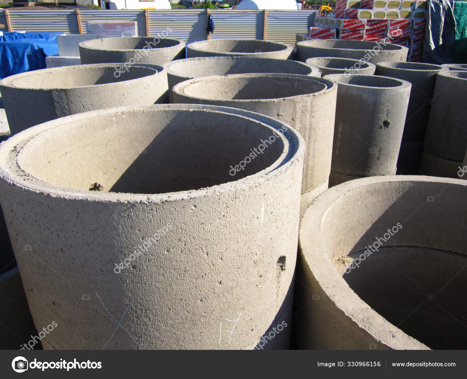 Stack Reinforced Concrete Rings Installation Wells Sewage System Water ...