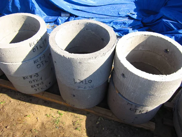 Stack Reinforced Concrete Rings Installation Wells Sewage System Water ...