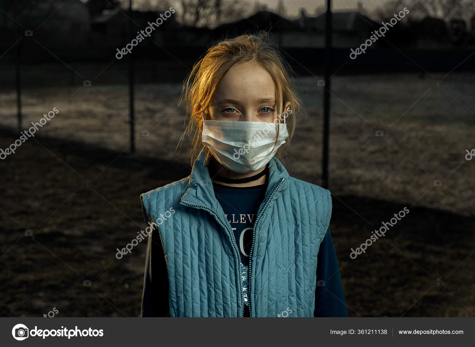 Dramatic Portrait Girl Mask Sad Girl Walks Street Coratntin Girl ...