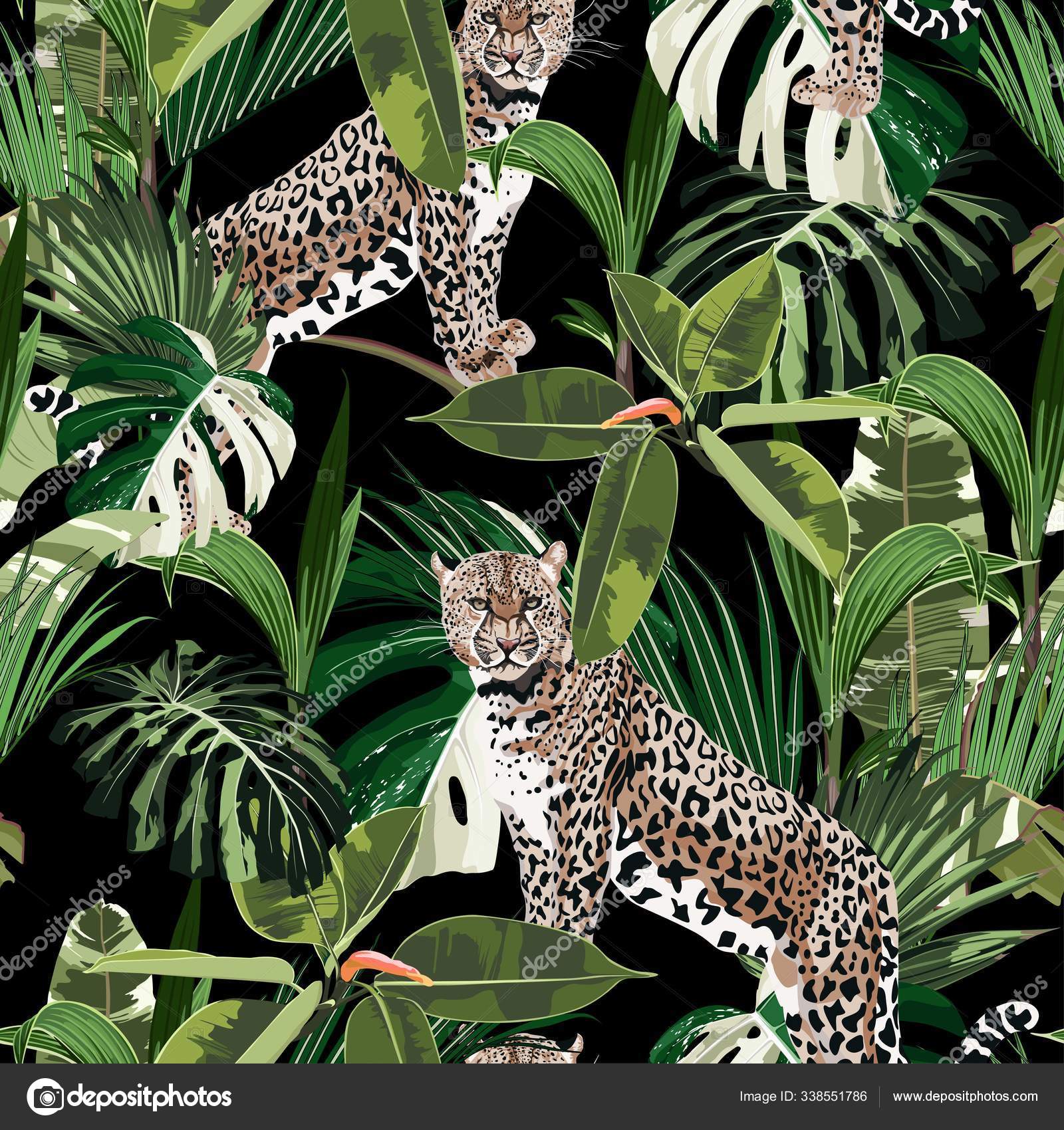 Colorful Floral Pattern Tiger Leopard Exotic Tropical Leaves ...