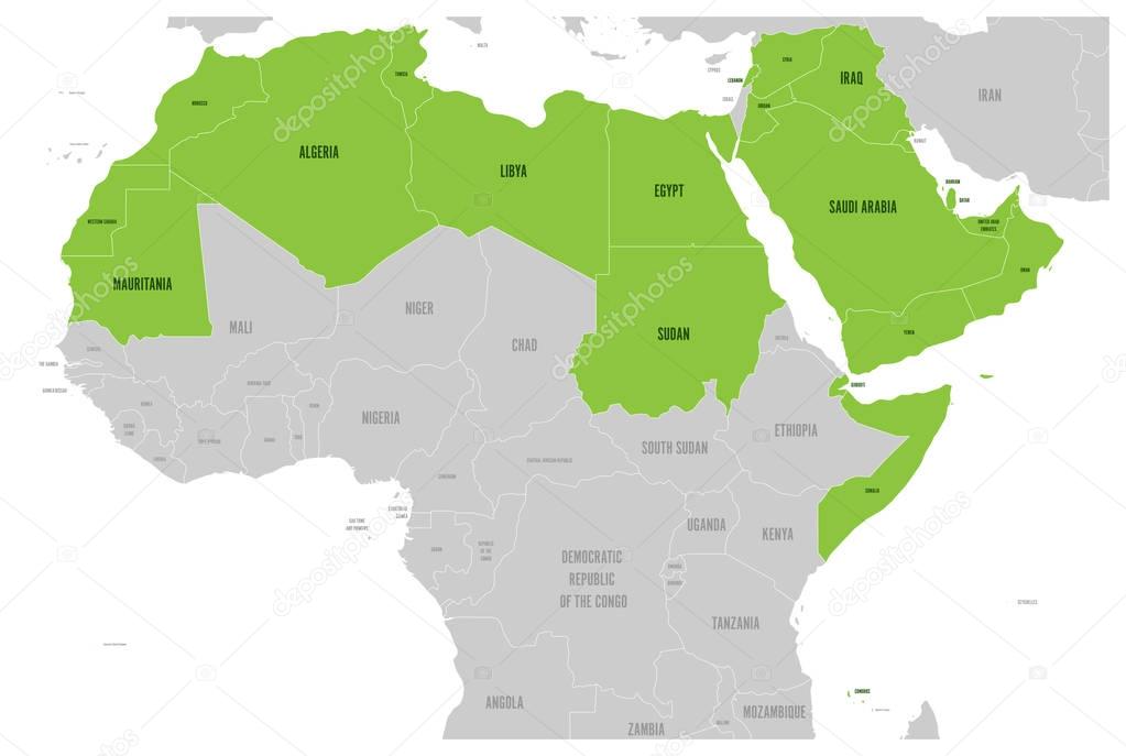 Arab World states political map with higlighted 22 arabic-speaking ...