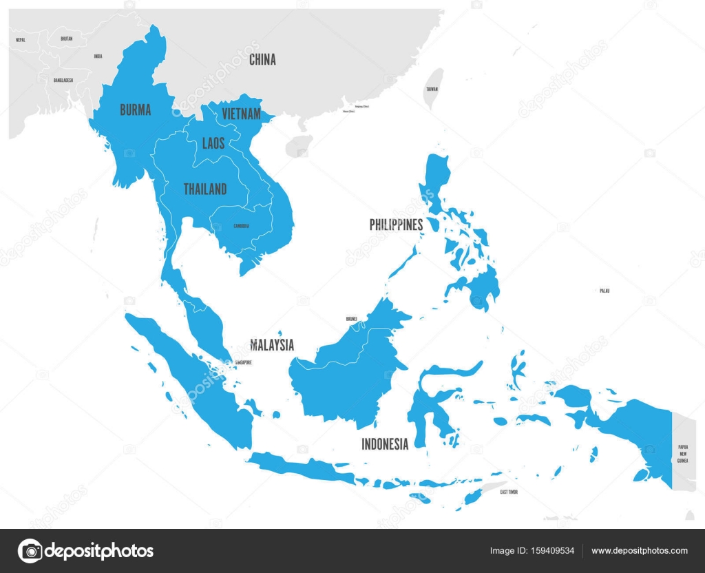 ASEAN Economic Community, AEC, map. Grey map with blue highlighted ... ASEAN Economic Community, AEC, map. Grey map with blue highlighted ...