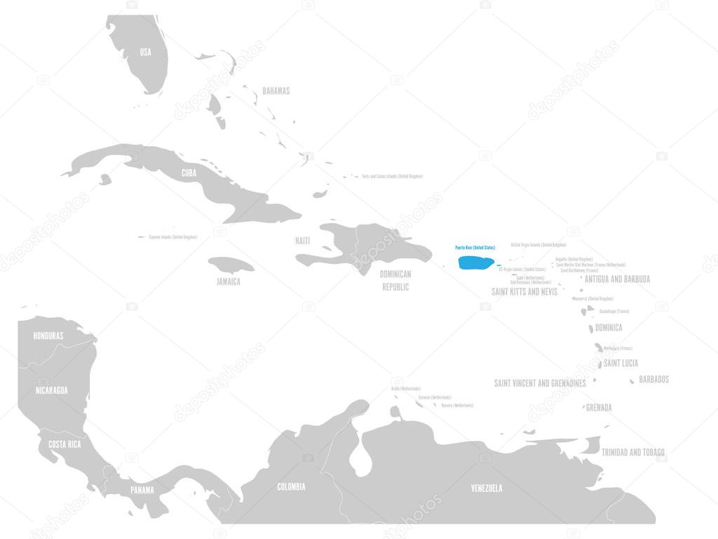 Puerto Rico azul marcado en el mapa de Caribe. Ilustraci n vectorial 2024