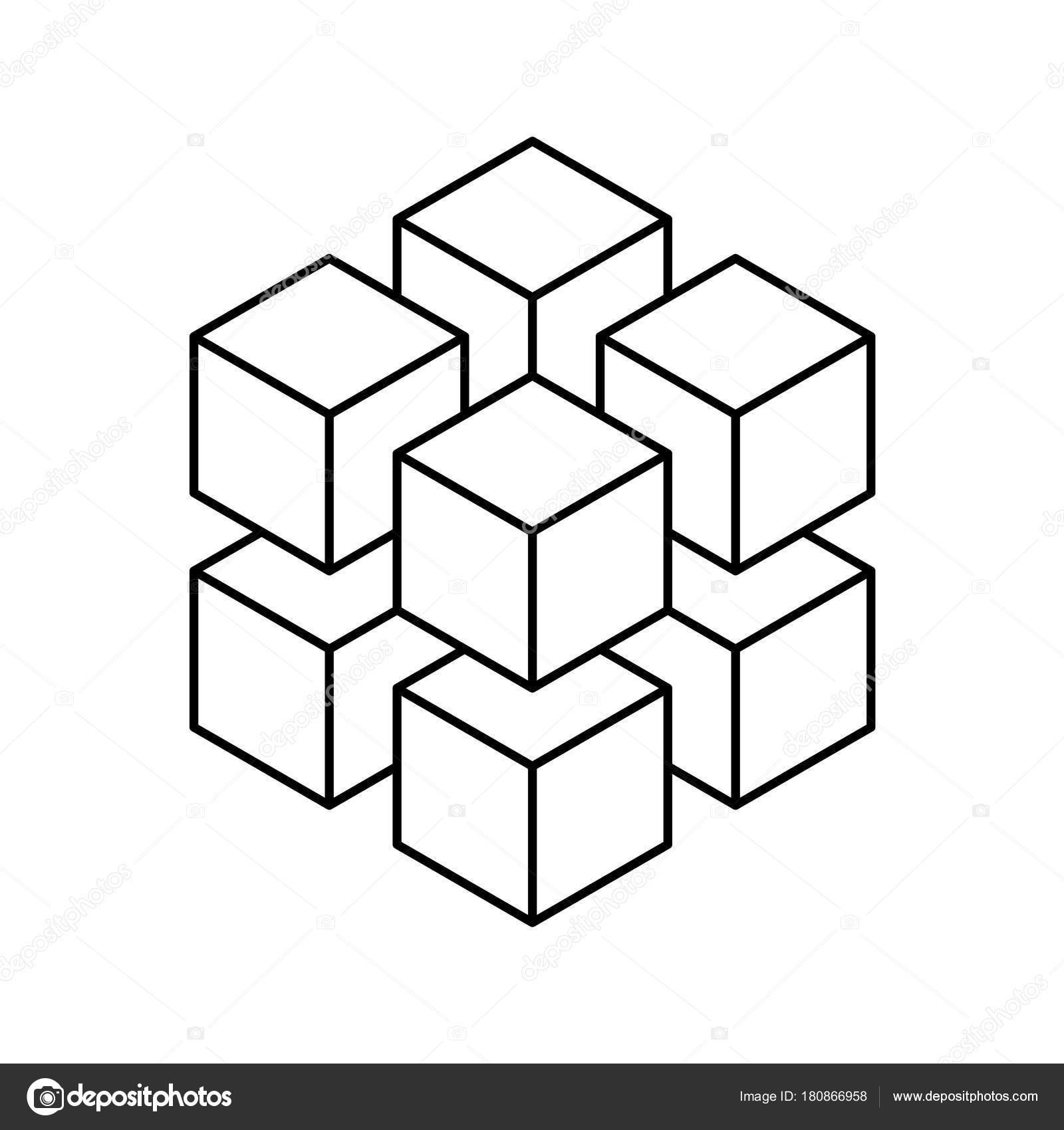 Geometric cube of 8 smaller isometric cubes. Abstract design element ...