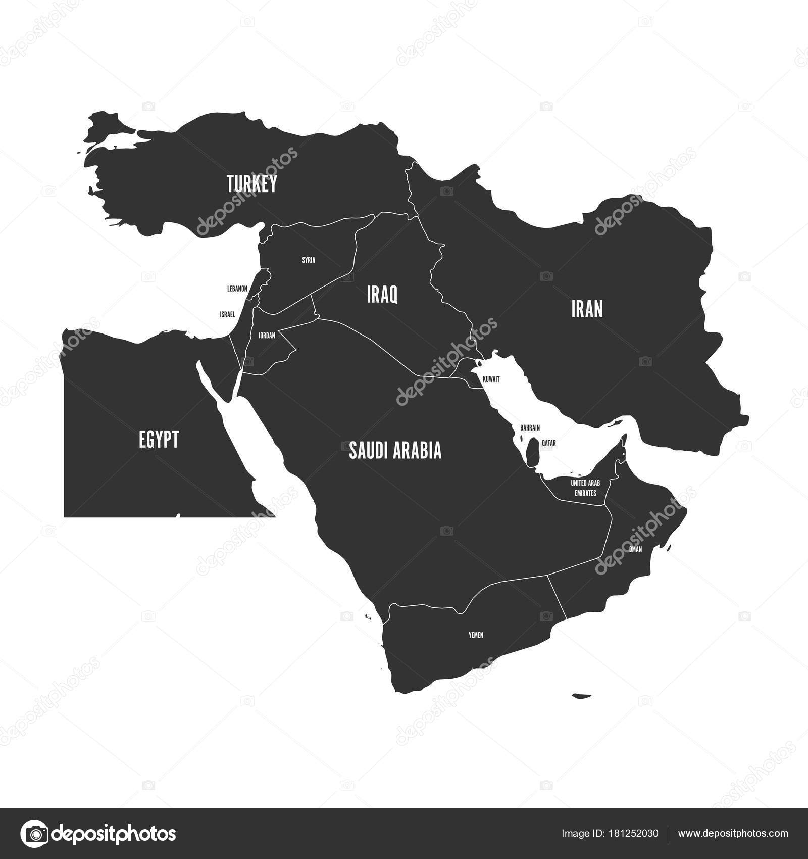 Carte politique du Moyen-Orient, ou Proche-Orient, en gris. Ilustration ...