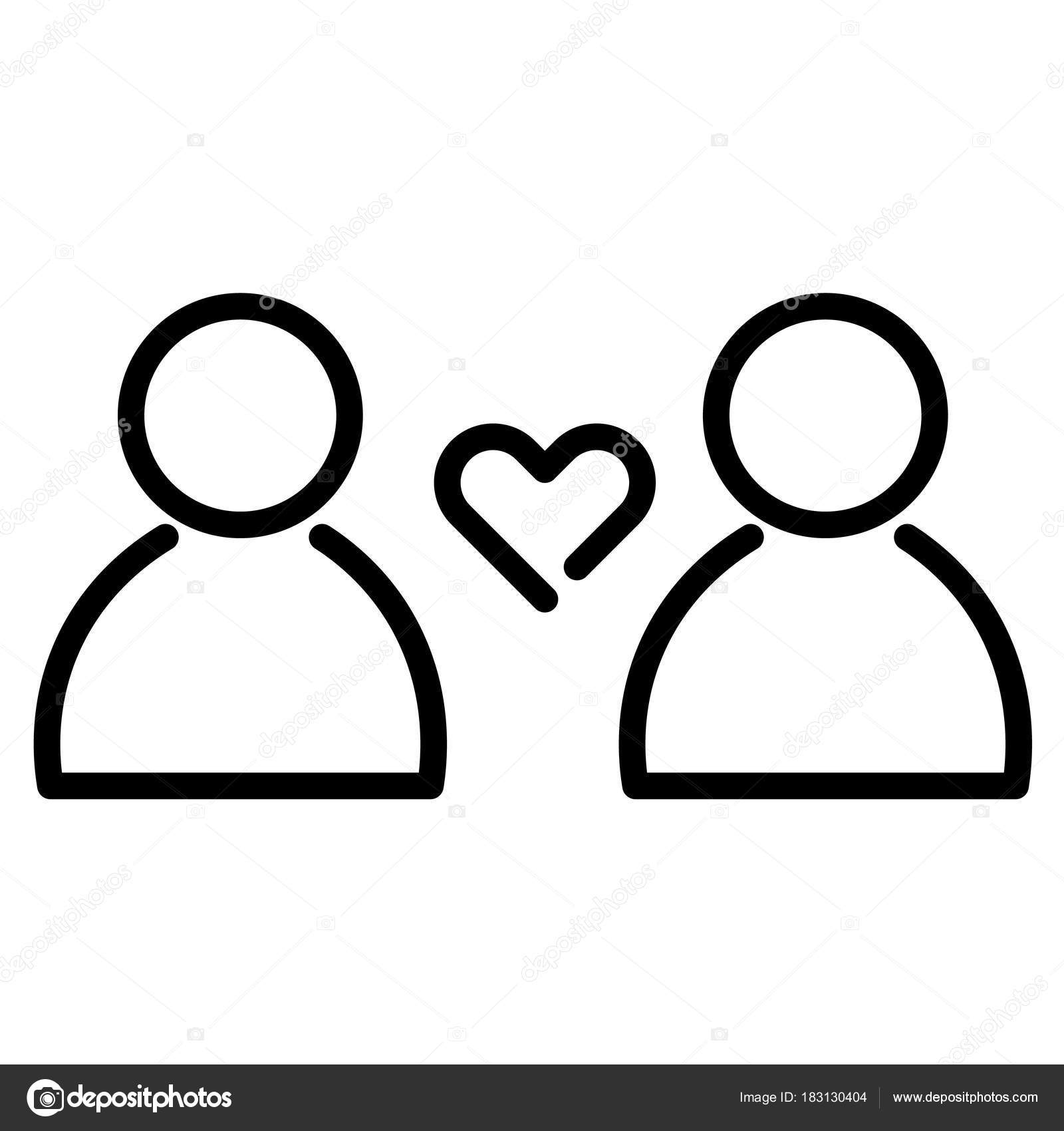 Love and relationship icon. Heart symbol between two people. Outline ...